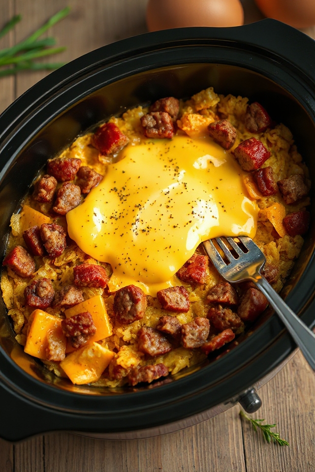 Unique Crockpot Breakfast Casserole Recipe - thecardigankitchen.com
